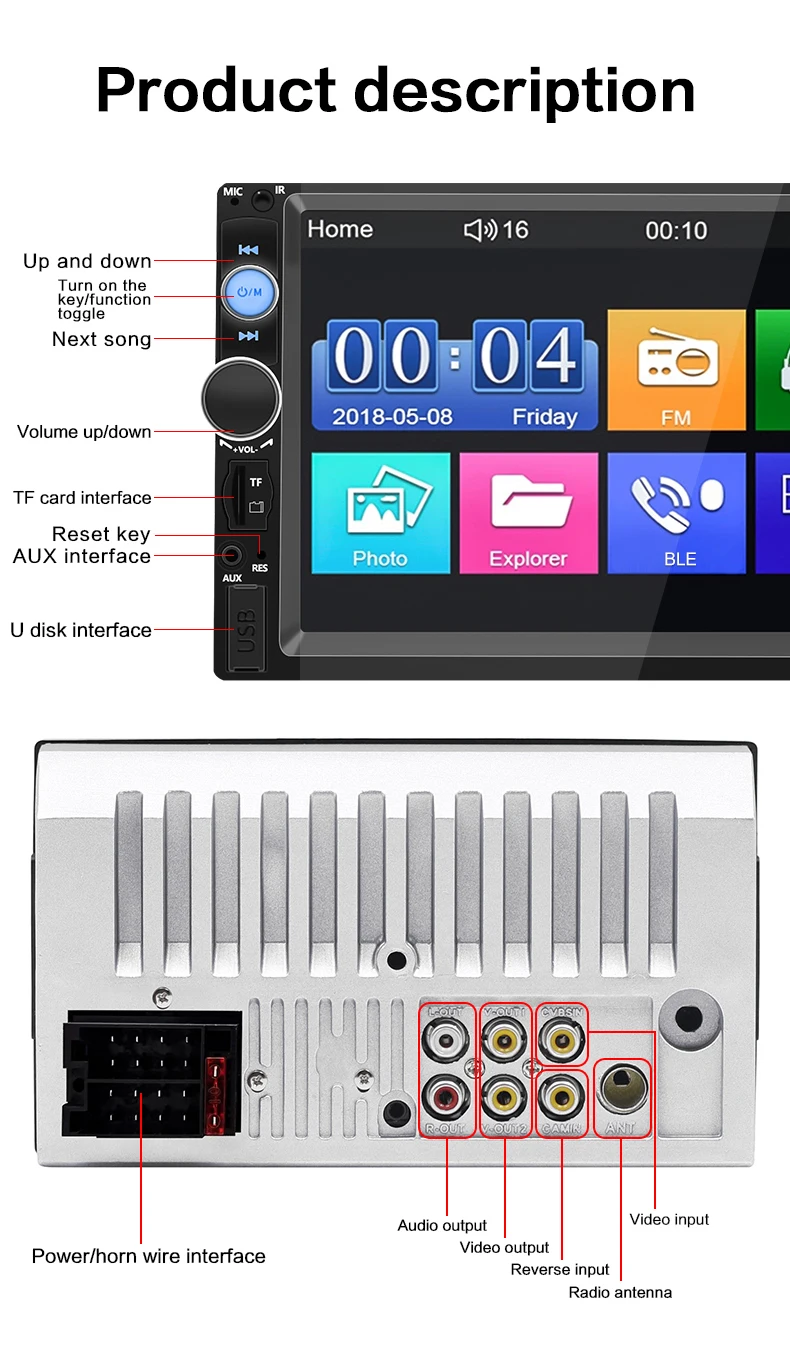 7 Inch Stereo Aux Radio with MP5 Multimedia Player & Android Auto