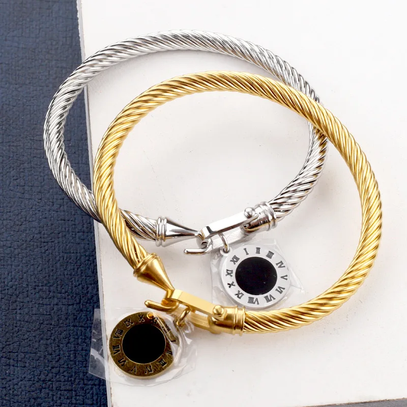 18K Gold Plated Cable Wire Bangle - High Quality Charm