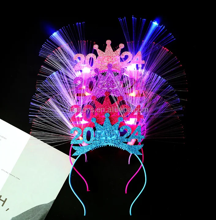 New Led 2024 Flash Headband Crown Optical Fiber Hair Band Happy New ...