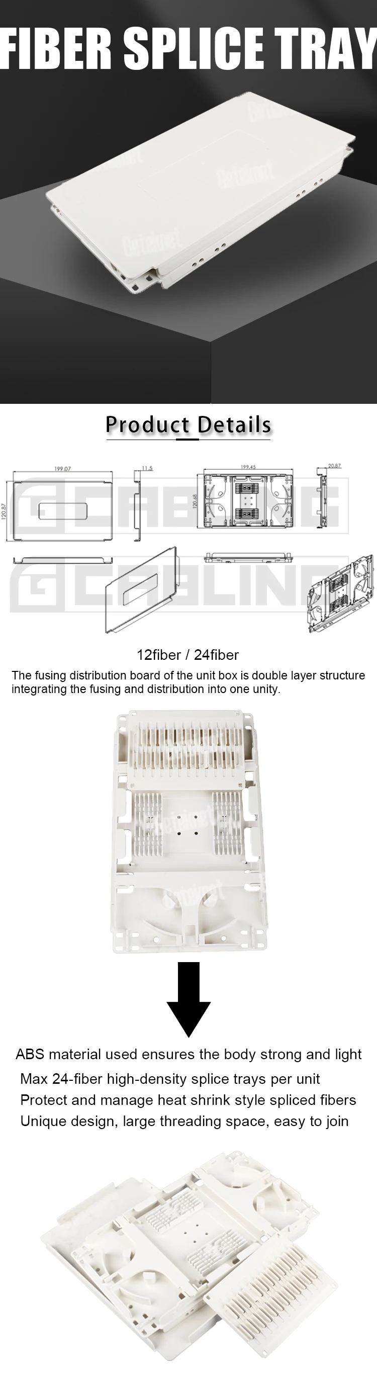 FTTH Plastic Cassette - 12/24 Cores Fiber Optic Termination