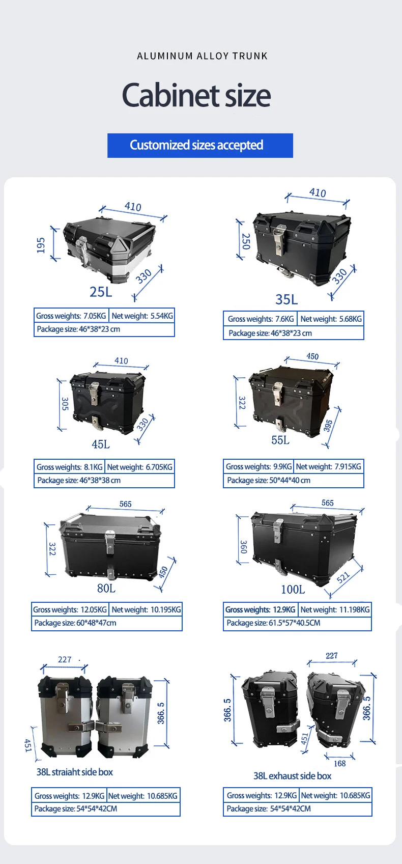 65l Motorcycle Tail Boxes Hard Aluminum Waterproof Motor Storage Bag ...