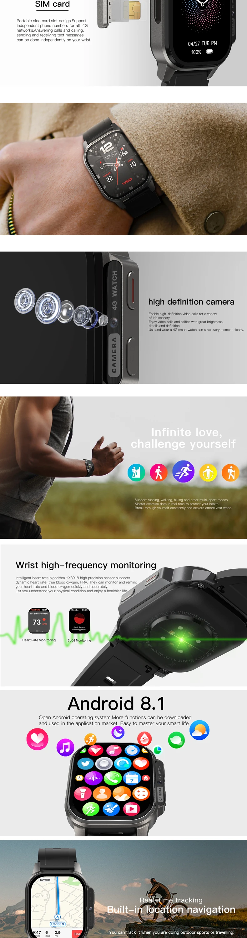 2.13inch AMOLED Smart Watch DM62 - Quad-Core 4G Android