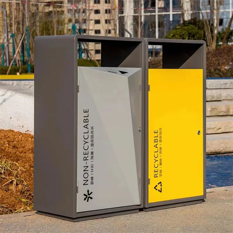 Outdoor Steel Business Garbage Receptacle Trash Can Outside Park Urban ...