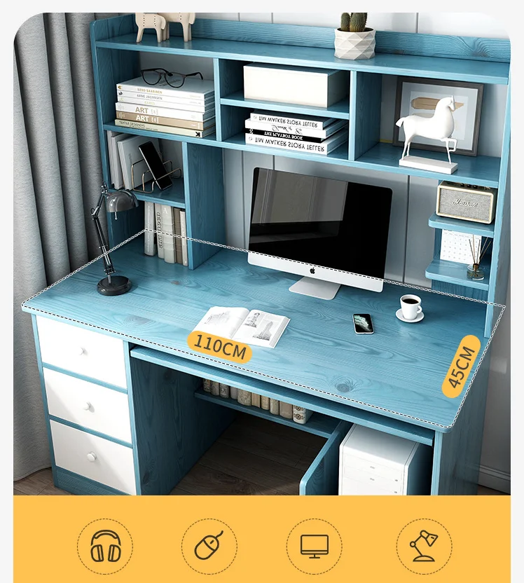 Factory Provided Desk Home Small Computer Table Wood Desktop Bookshelf ...