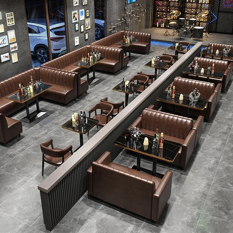 Retro Industrial Style Commercial Booth Sofa Seating Iron Frame Tables ...