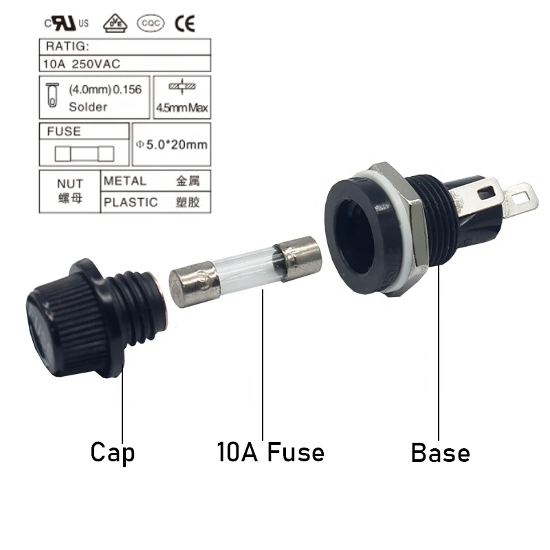 10a 250v Screw Type Fuse Holder For Automotive - Low Breaking Capacity, Oem