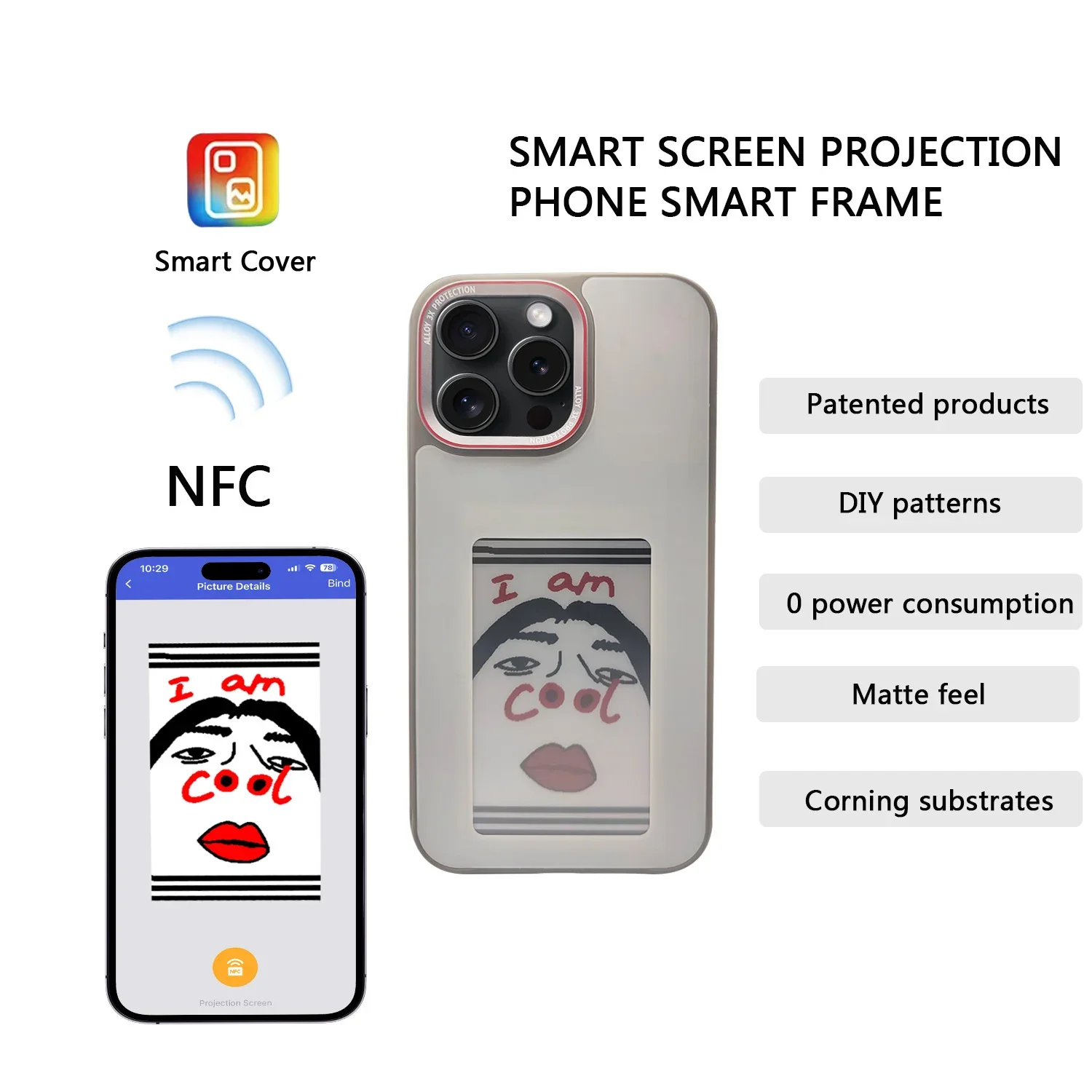 2024 New Designer Nfc Smart E Ink Screen Display Mobile Phone Case Cover For Iphone 15 Pro Max ...