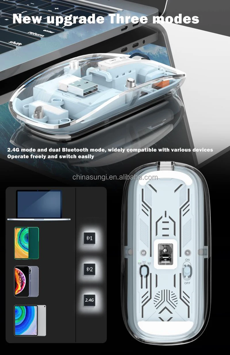 Transparent Wireless Mouse - Sunzi BT5.1/2.4G Bluetooth