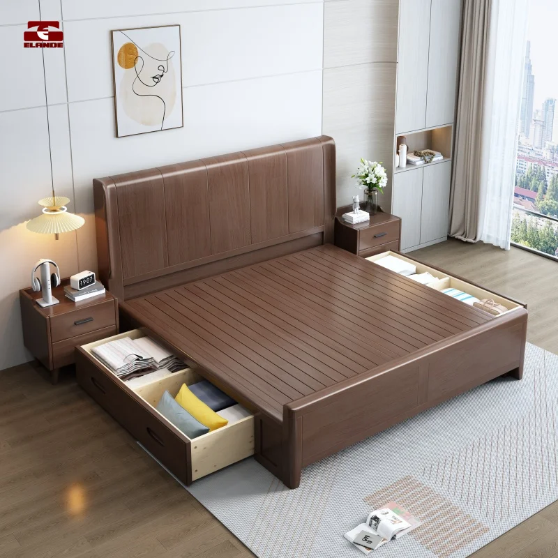 Nordic Full Solid Wood Bed Modern Simple Single Double Bed Bedroom High ...