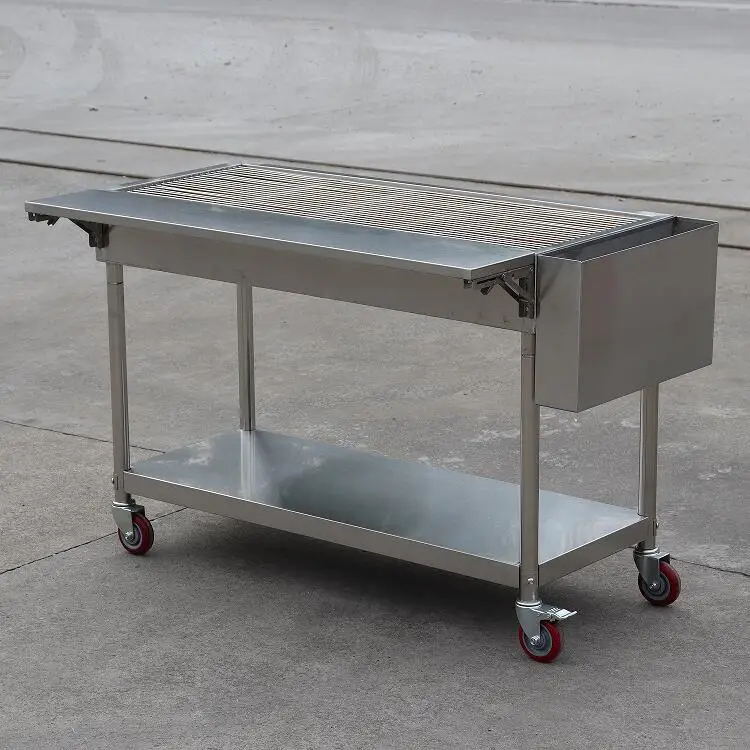 Cosbao Wood Charcoal BBQ Grill Trolley - Stainless Steel
