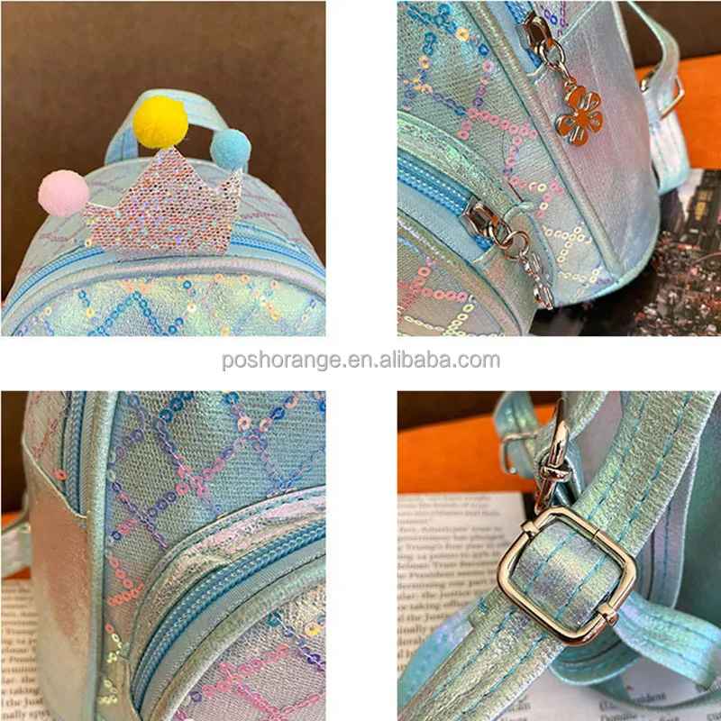 Rts Sequin Kids Backpack Sparkle Girls Casual Backpack Bags Cute Crown ...