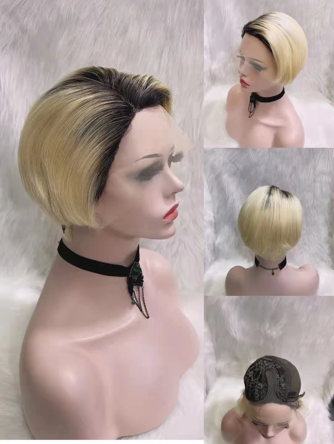 Perruque Pixie Cut Wig Human Hair Curly Bob Short Pixie Cut Lace Wig ...