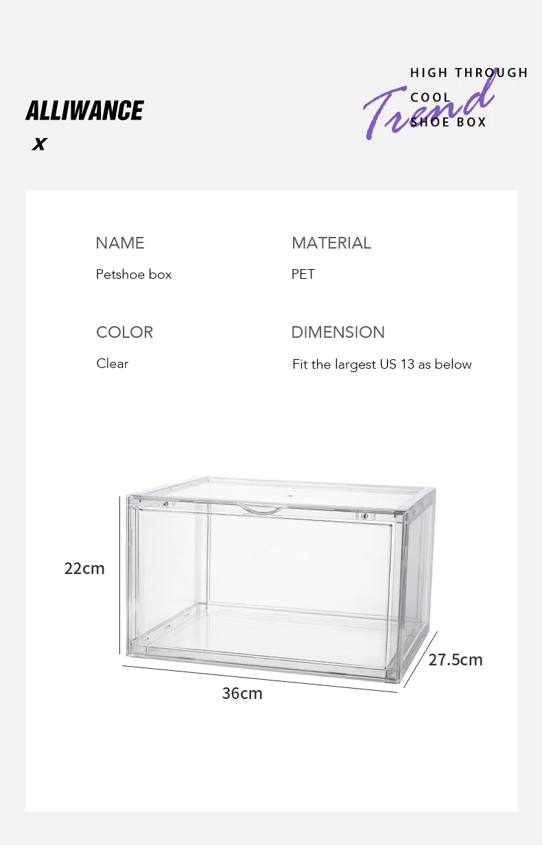 12 Pack Clear Acrylic Drop Front Shoe Box Plastic Magnetic Black ...