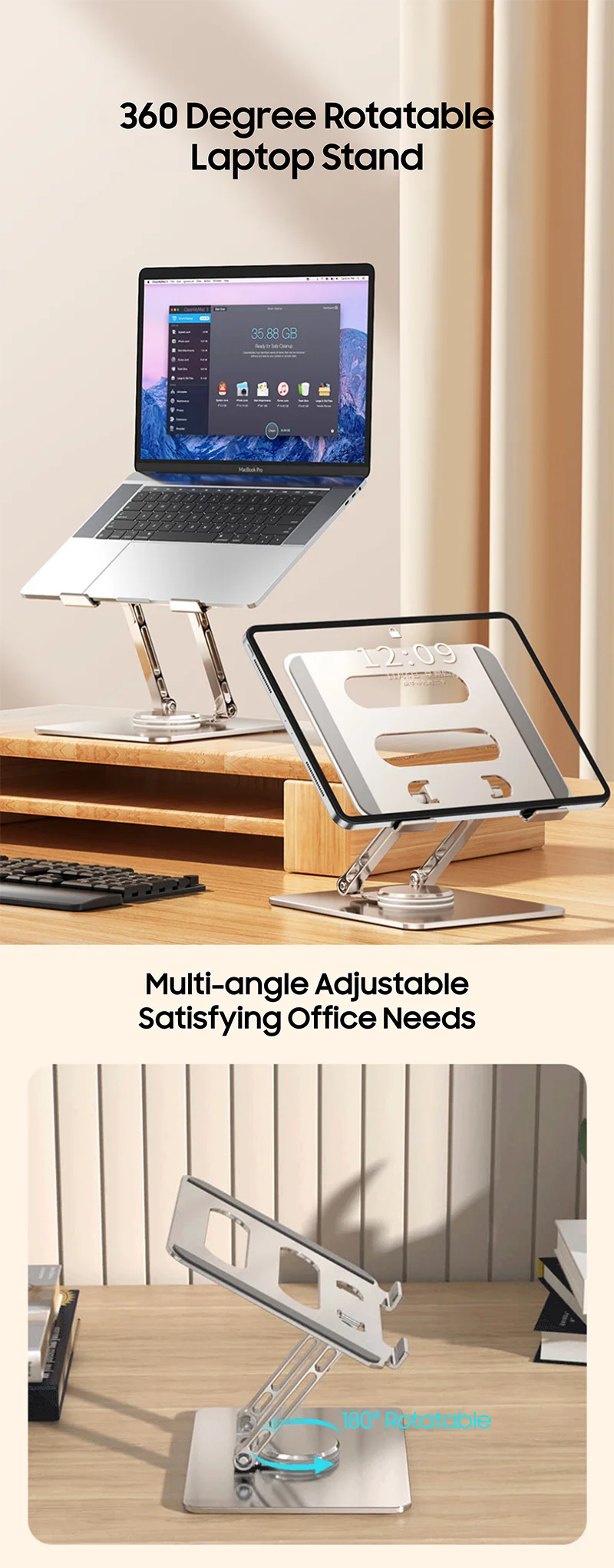 360 Degree Rotating Laptop Stand Home Office Height Adjustable Laptop ...