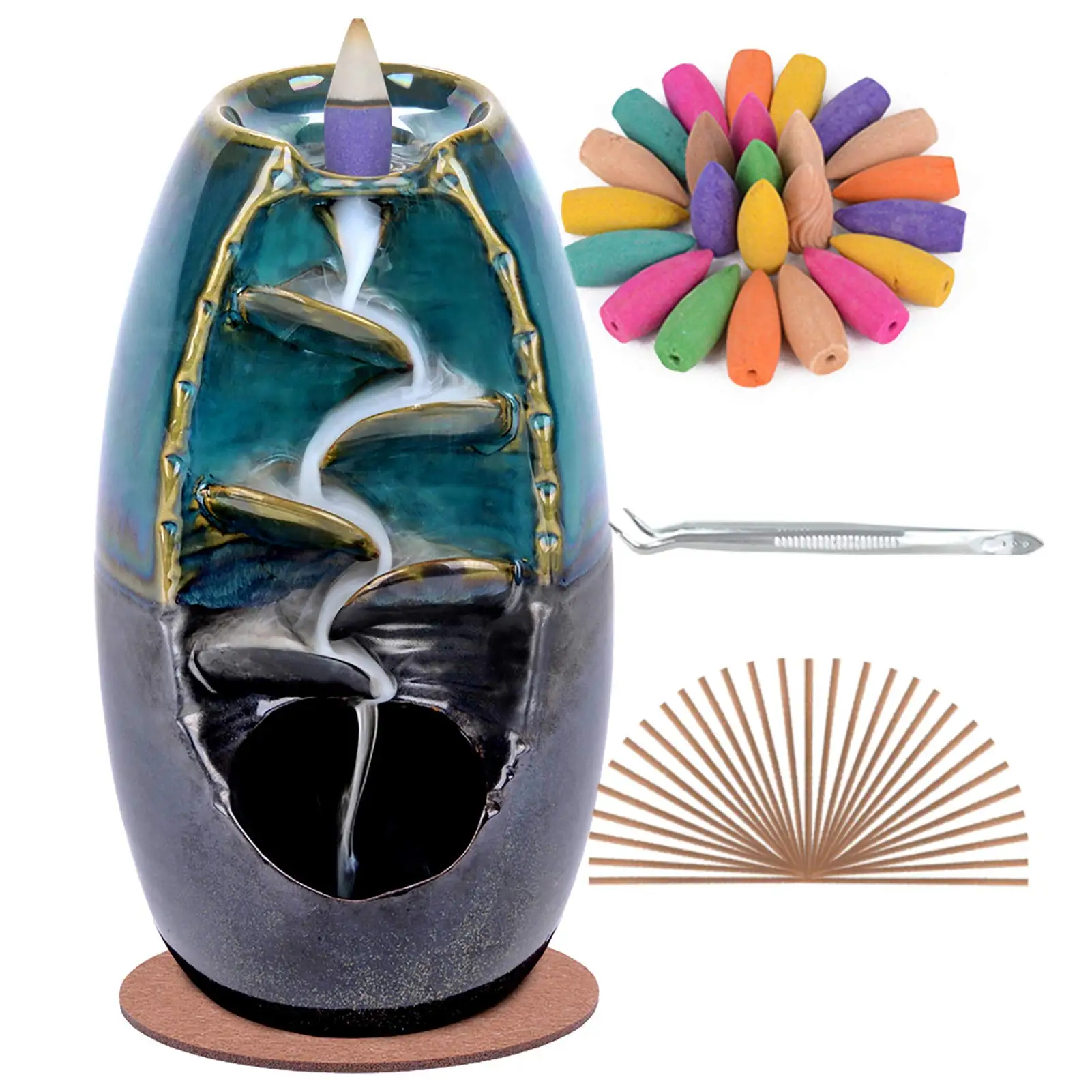 Mini Backflow Incense Burner Ceramic Censer Smoke Waterfall Incense ...