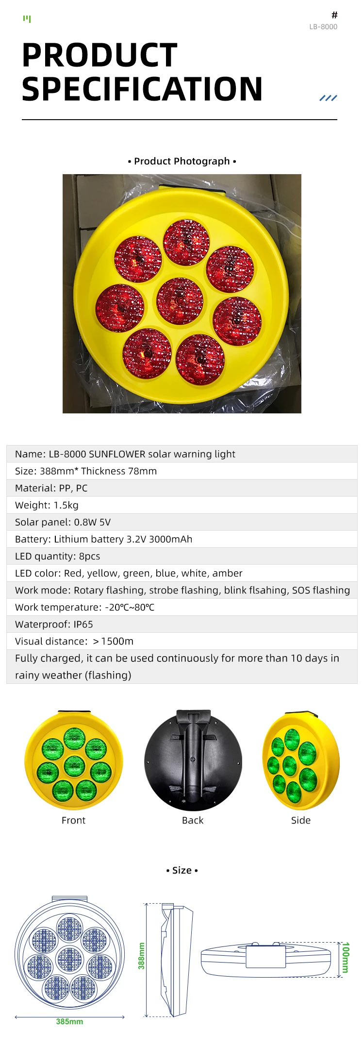 Yellow / Red Led Flashing Solar Power Sunflower Led Road Warning Safty ...