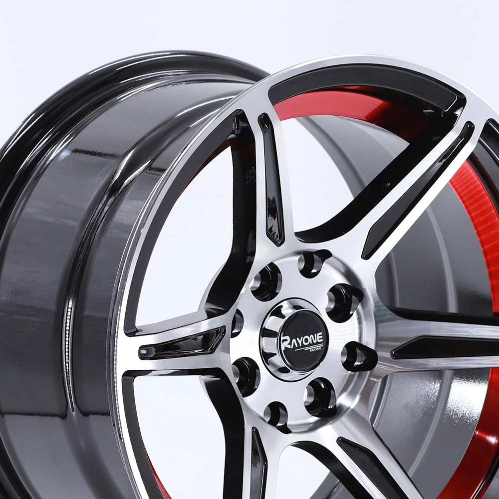 6024 Hot Sale 15 Inch 15x8.0 Black Machined Red Face Alloy Wheels Rims ...