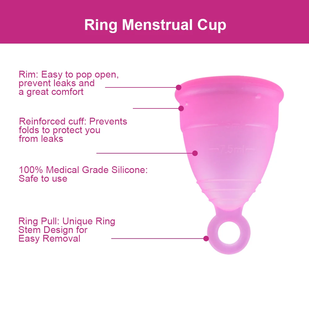 Medical Silicone Easy Removal Ring Menstrual Cups Anti Leak Reusable ...