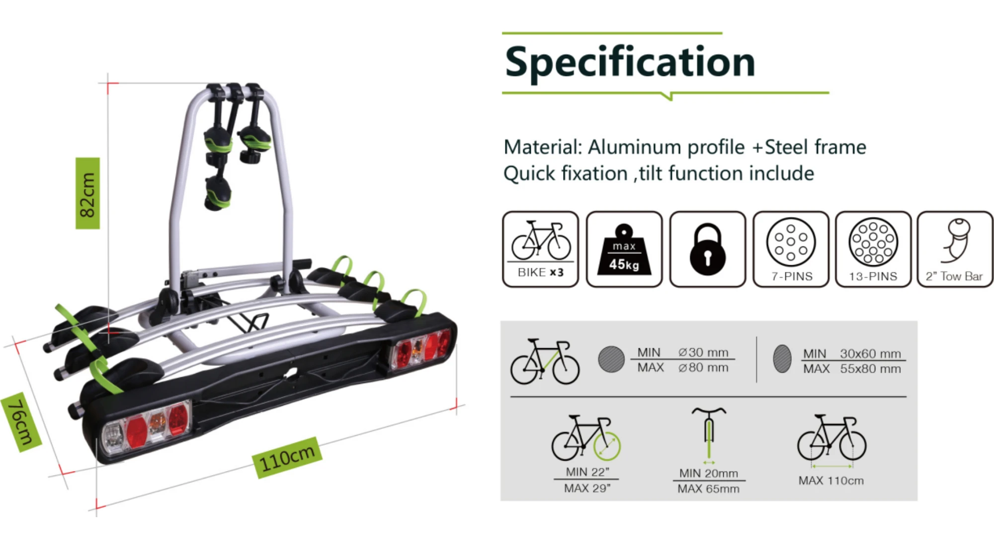 Aluminum Car Tow Ball Rear Mounted Bike Rack Bicycle Carrier For 3 ...