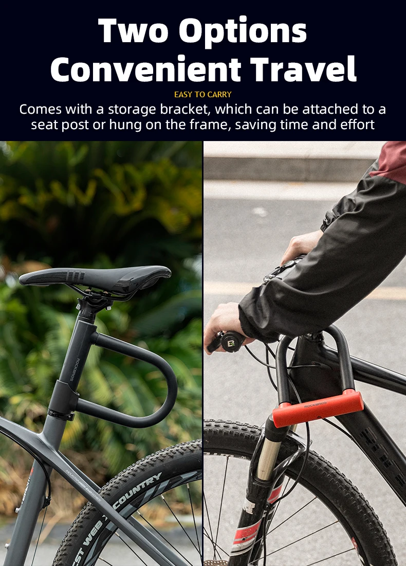 ROCKBROS Long Safety Anti Shear Combination Mini MTB Bike U Lock Smart ...