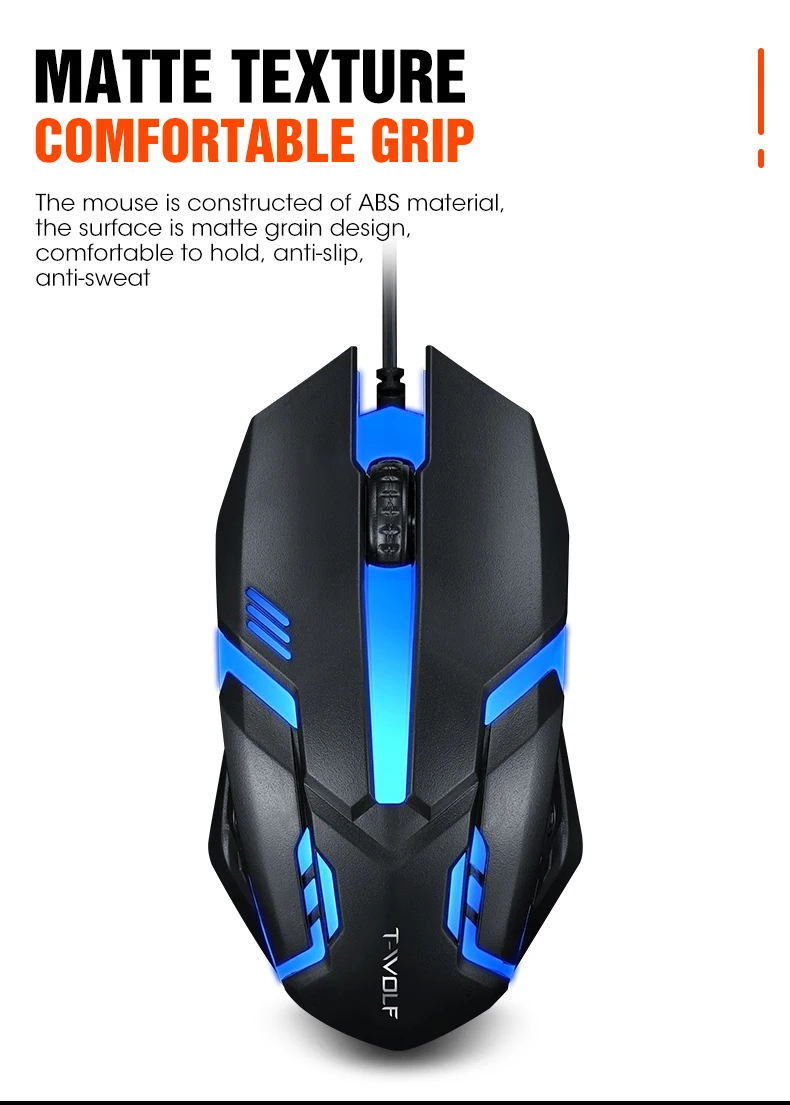 T-WOLF Wired Gaming Mouse with 3D Optical Tracking & RGB LED