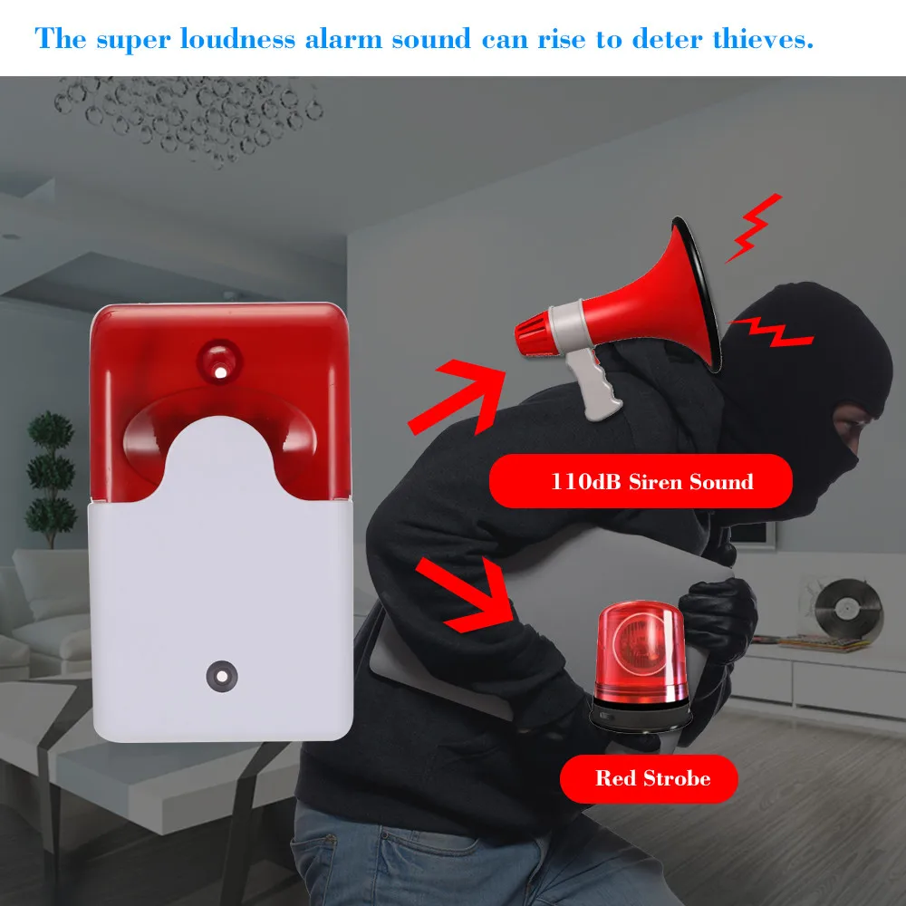 110db Red Mini Wired Horn Strobe Alarm System & Security Alarm Siren - Oem
