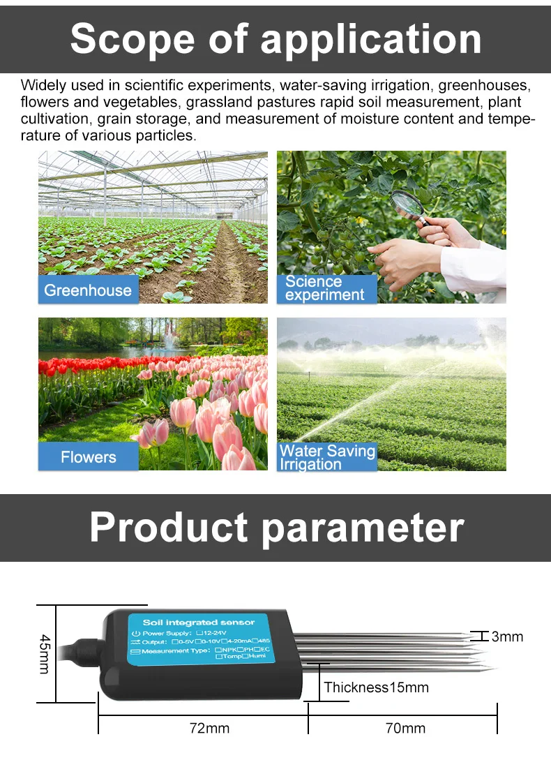 Rs485 Soil Npk Ec Ph Temperature Humidity Monitor Meter Soil Moisture ...