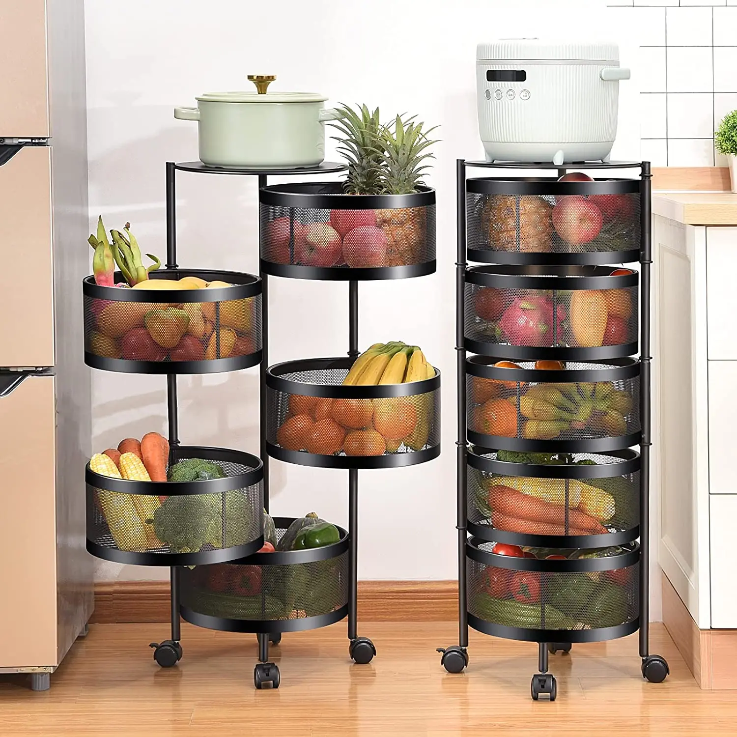 Kitchen Rotating Storage Shelves Rack Multi Layer Removable Basket ...