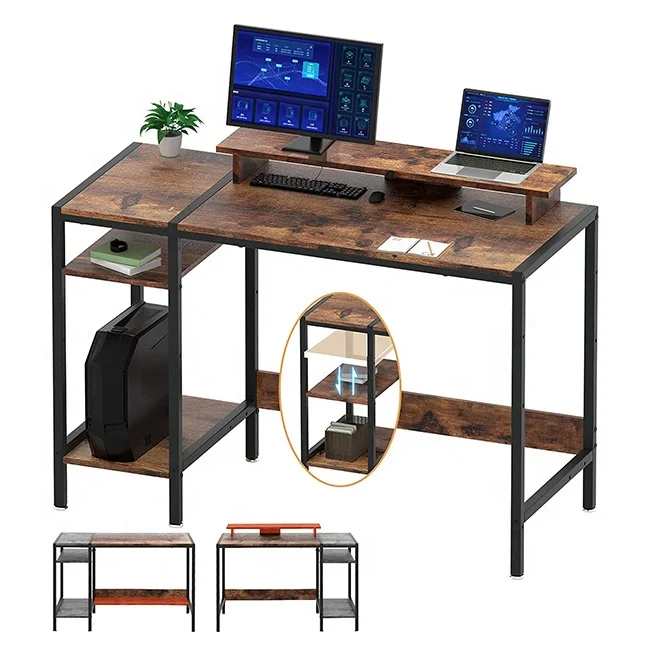 Modern Home Office Computer Table With 2 Storage Open Shelves Gaming ...