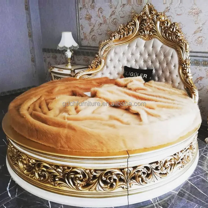 Luxury European Italian Round Bed - Solid Wood & Carved