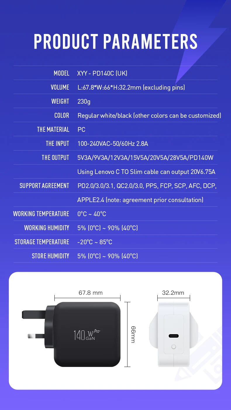 Ukca Wall Type C Pd 3.1 Gan Charger 140w For Apple Macbook Pro 140w Usb ...