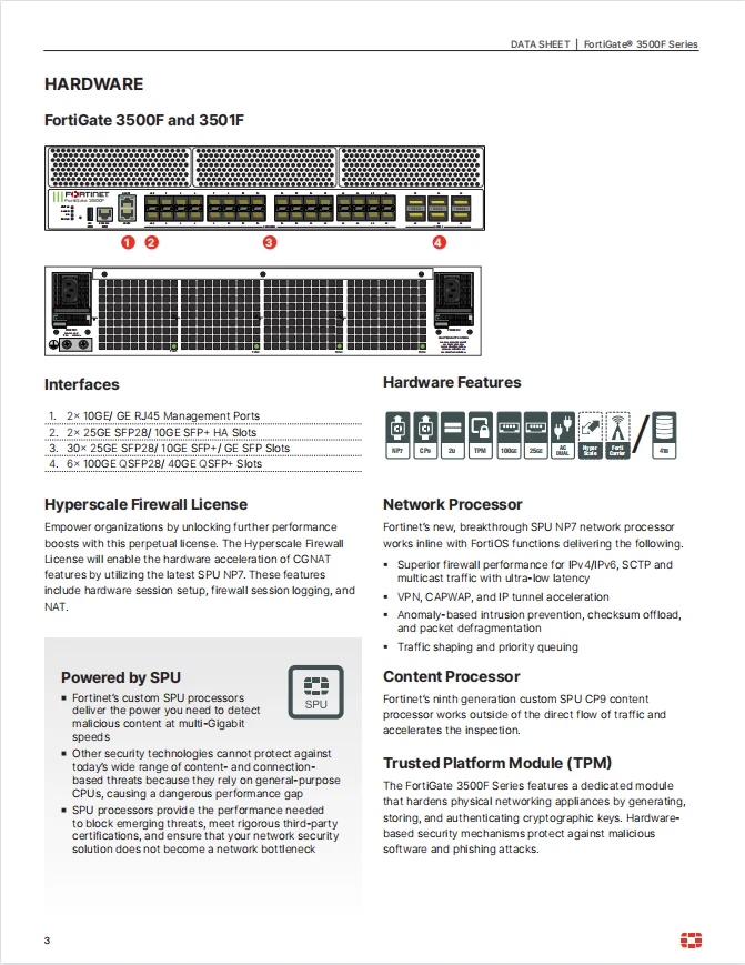 Fortinet FG-3500F Fortigate3500F防火墙产品原始全新或软件许可证FortiCare ATP UTP(UTM ...