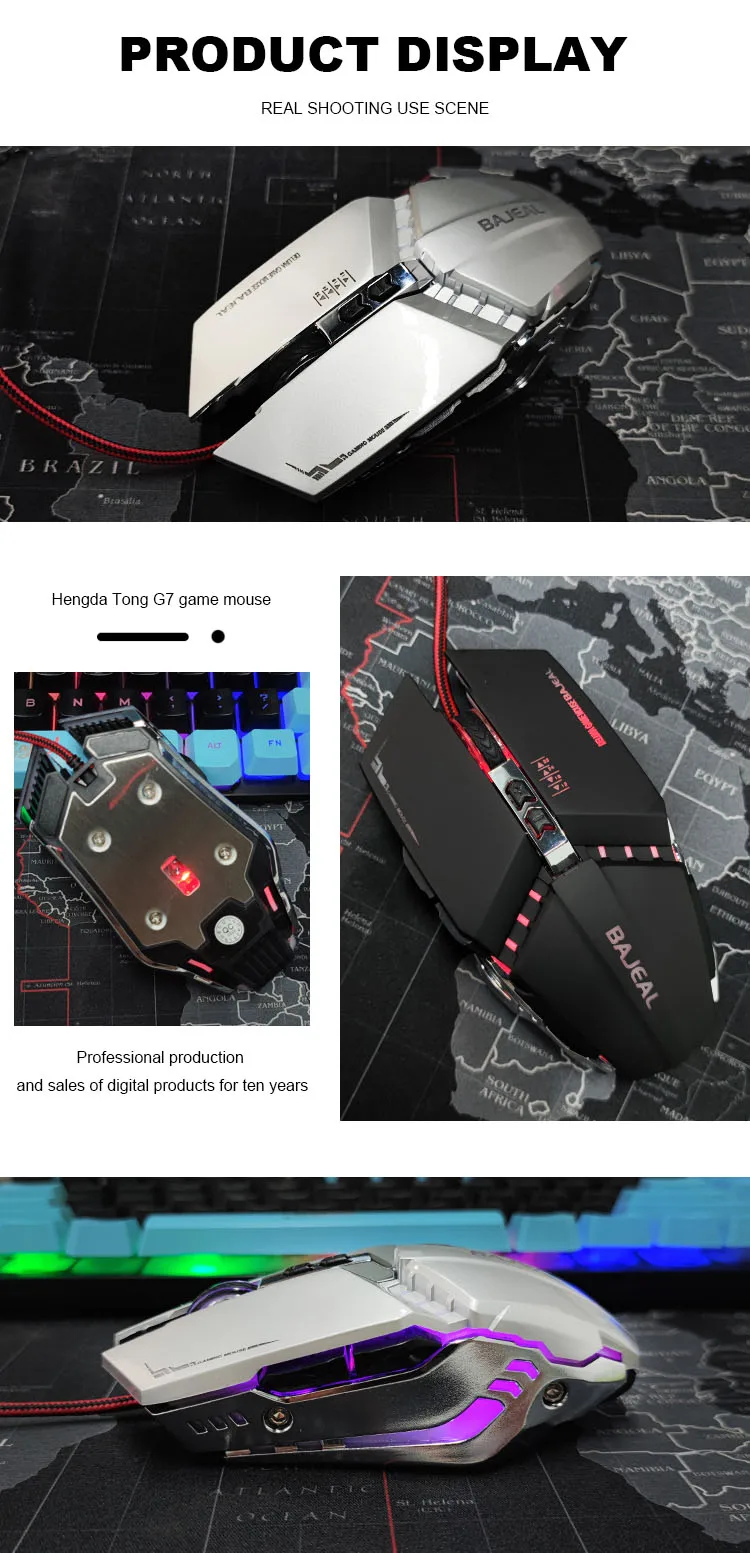 New G7 Braided Wire Usb Mouse Adjustable Dpi Mechanical Laser 7 Color ...