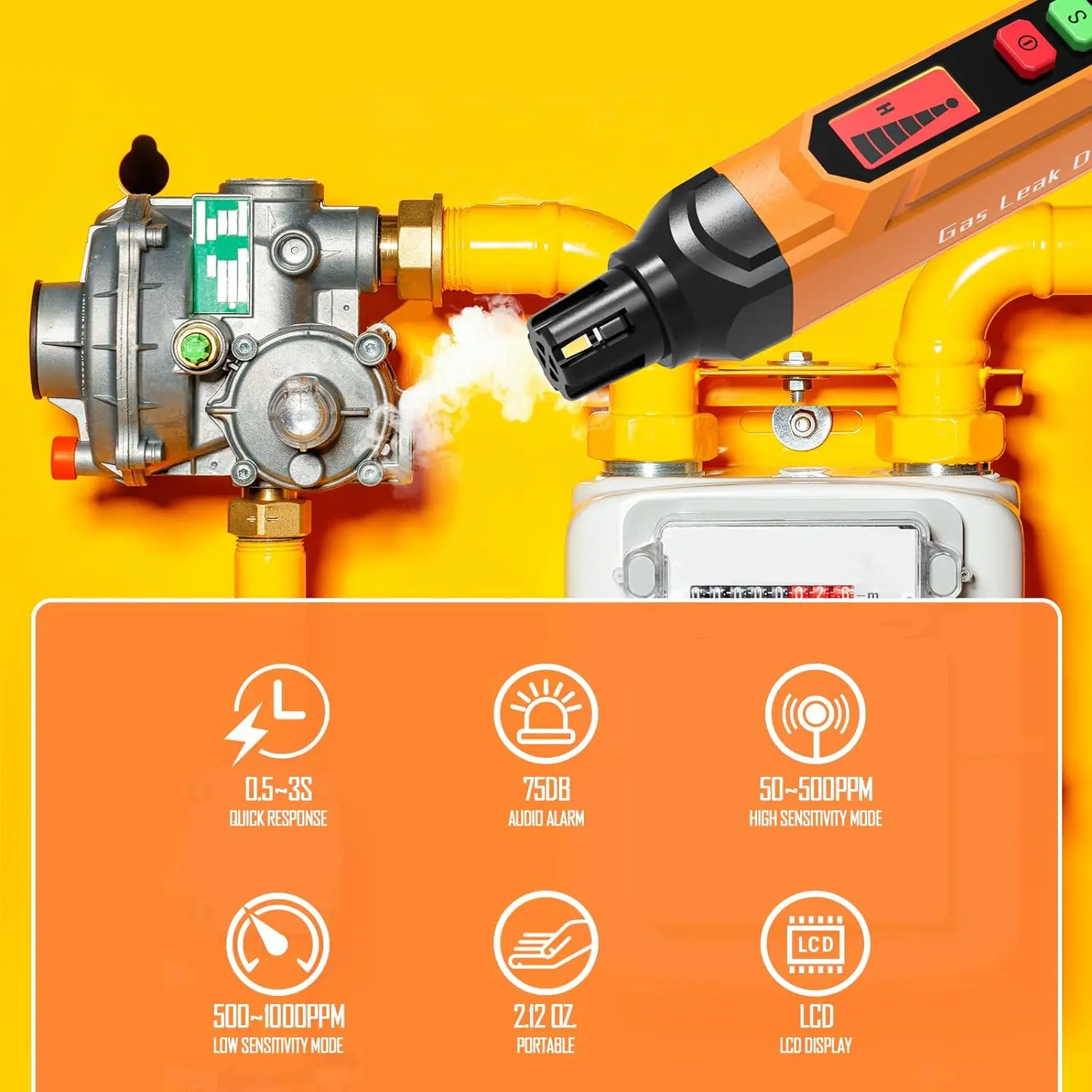 Combustible Gas Meter Koabbit 2-Pack Natural Gas Detector - Handheld ...