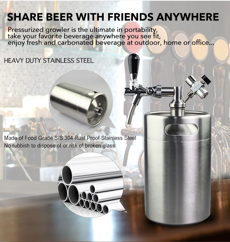 5l Mini Keg Pressurized Growler For Craft Dispenser System Adjustable ...