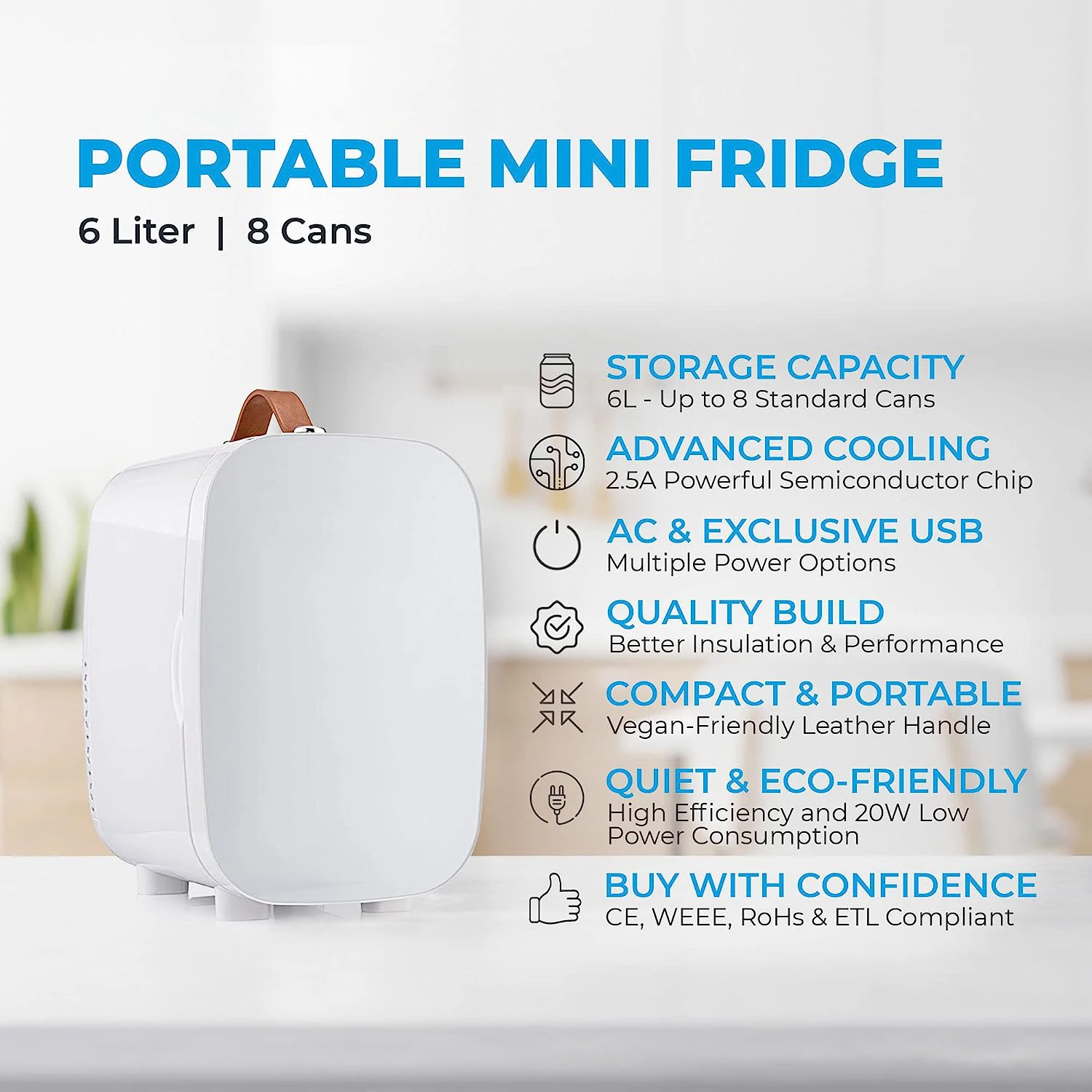 Mini Fridge - 6L Desktop Mini Fridge for Food & Drink Cooling