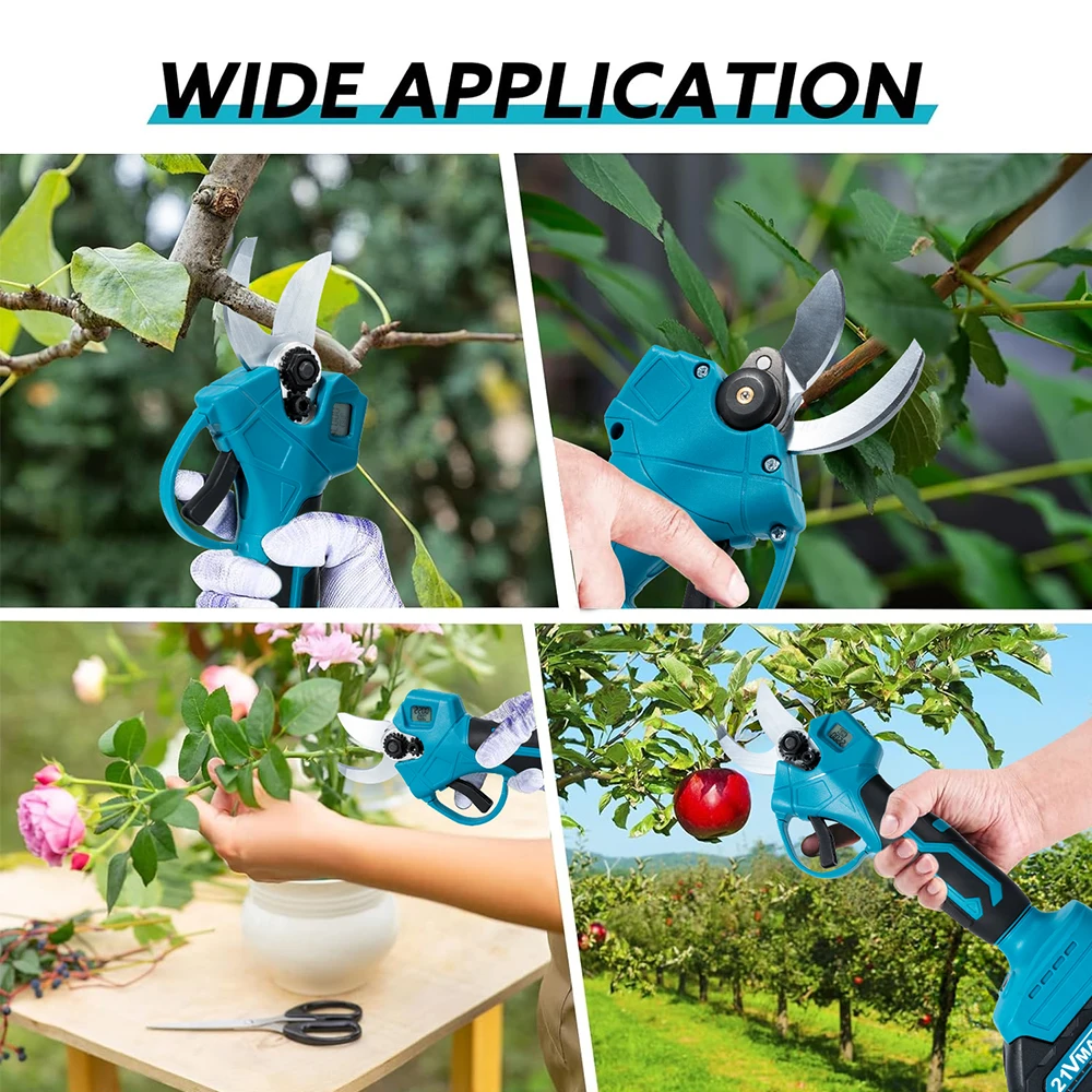 21V Lithium Cordless Rechargeable Brushless Electric Secateurs 30mm ...