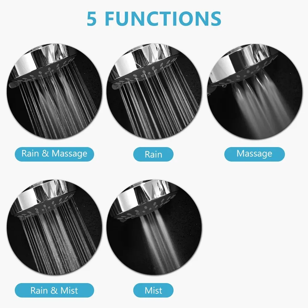 High Pressure Showerhead - 5 Spray Settings & Water Save