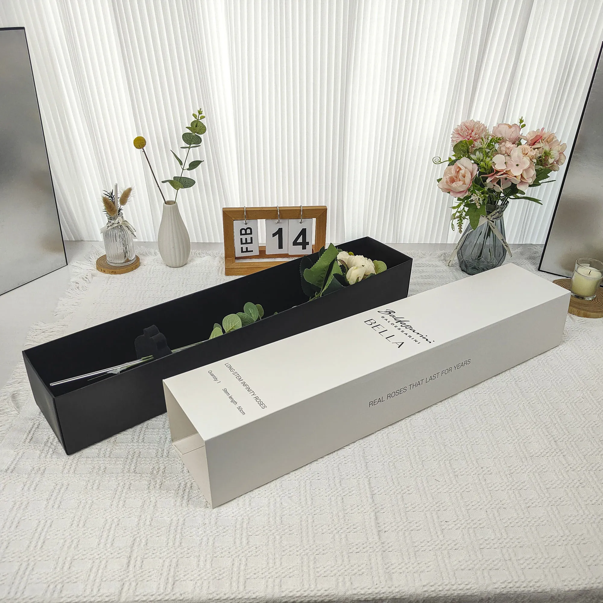 Decorative Preserved Artificial Flower Roses Rectangle Box With Clear ...