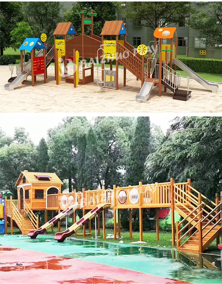 Playhouse Garden Kids Outdoor Wooden Climbing Frame Playground Slide ...