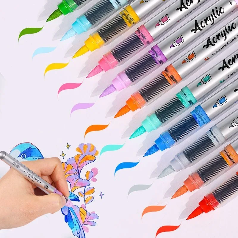 Soft Brush Tip Acrylic Markers - Quick-Drying Waterproof Paint Pens for ...