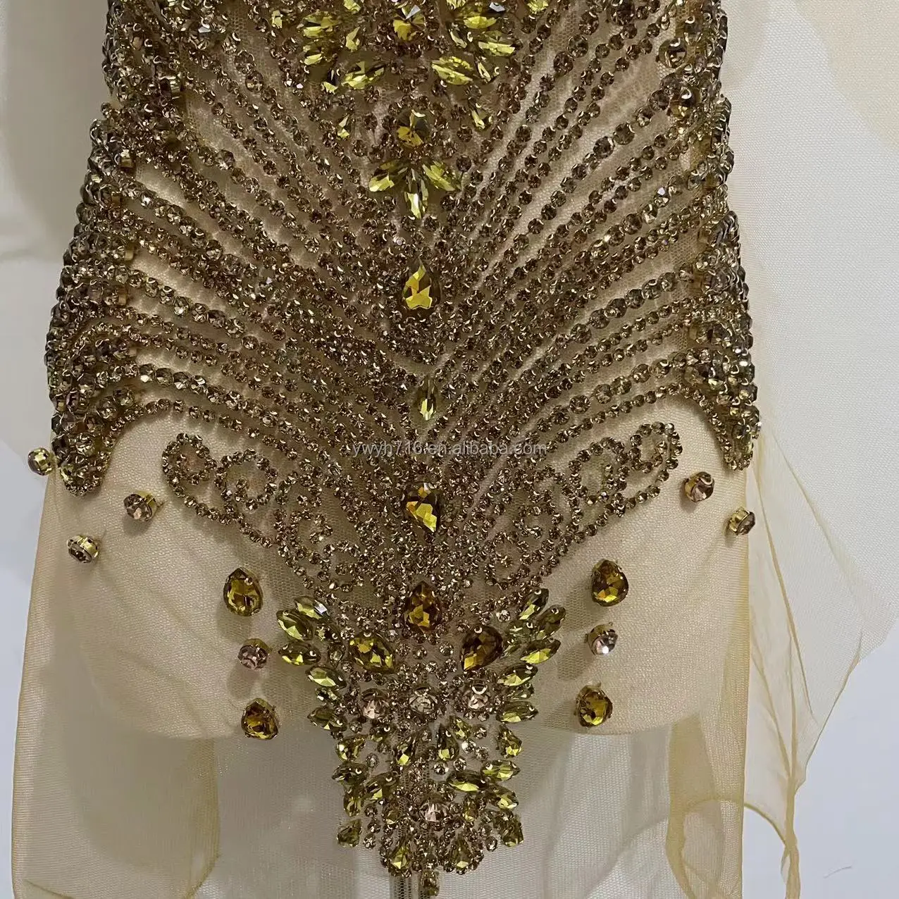 Luxury Burnt Orange Bling Bridal Rhinestone Bodice Applique for Dress