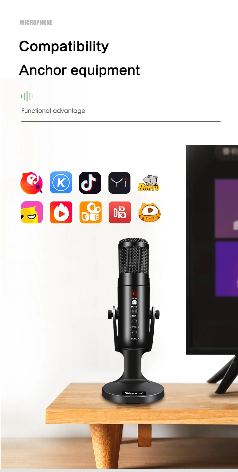 WESTON Computer Usb Condenser Desktop Microphone Stand RGB Gaming ...