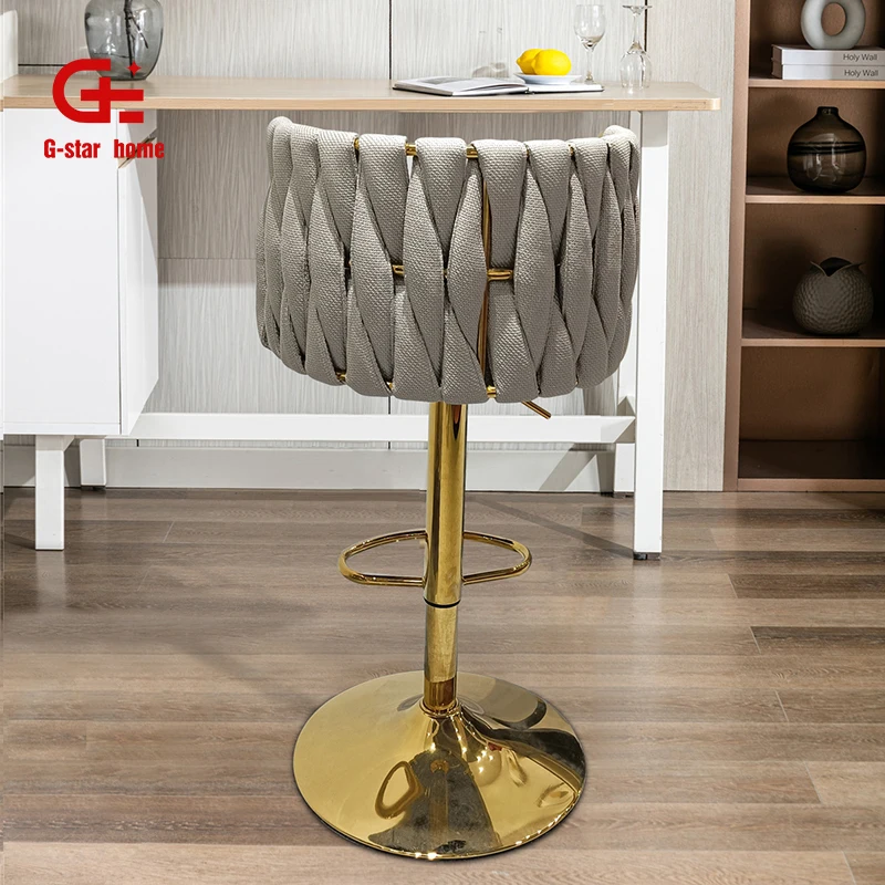 Luxury Modern High Back Counter Barstool Metal Bar Chair Fabric Bar ...