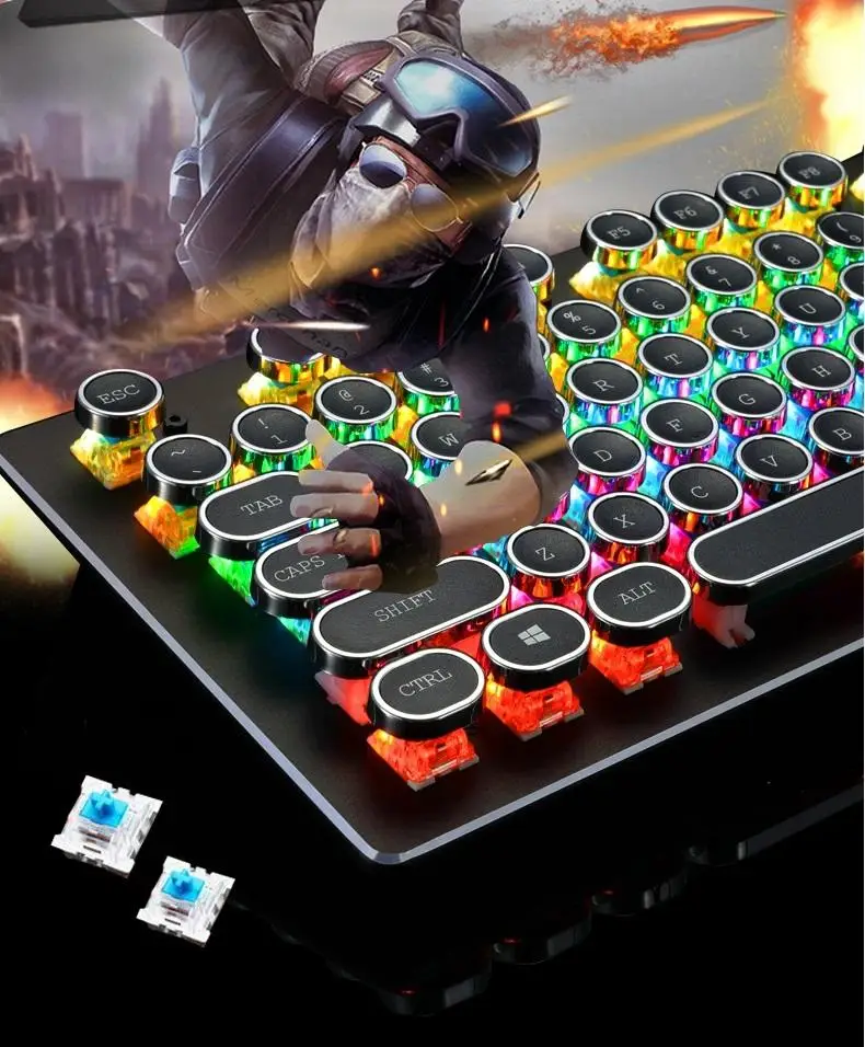 Punk Keyboard Rgb Backlit Round Keycap Wired Usb Gaming Mechanical ...