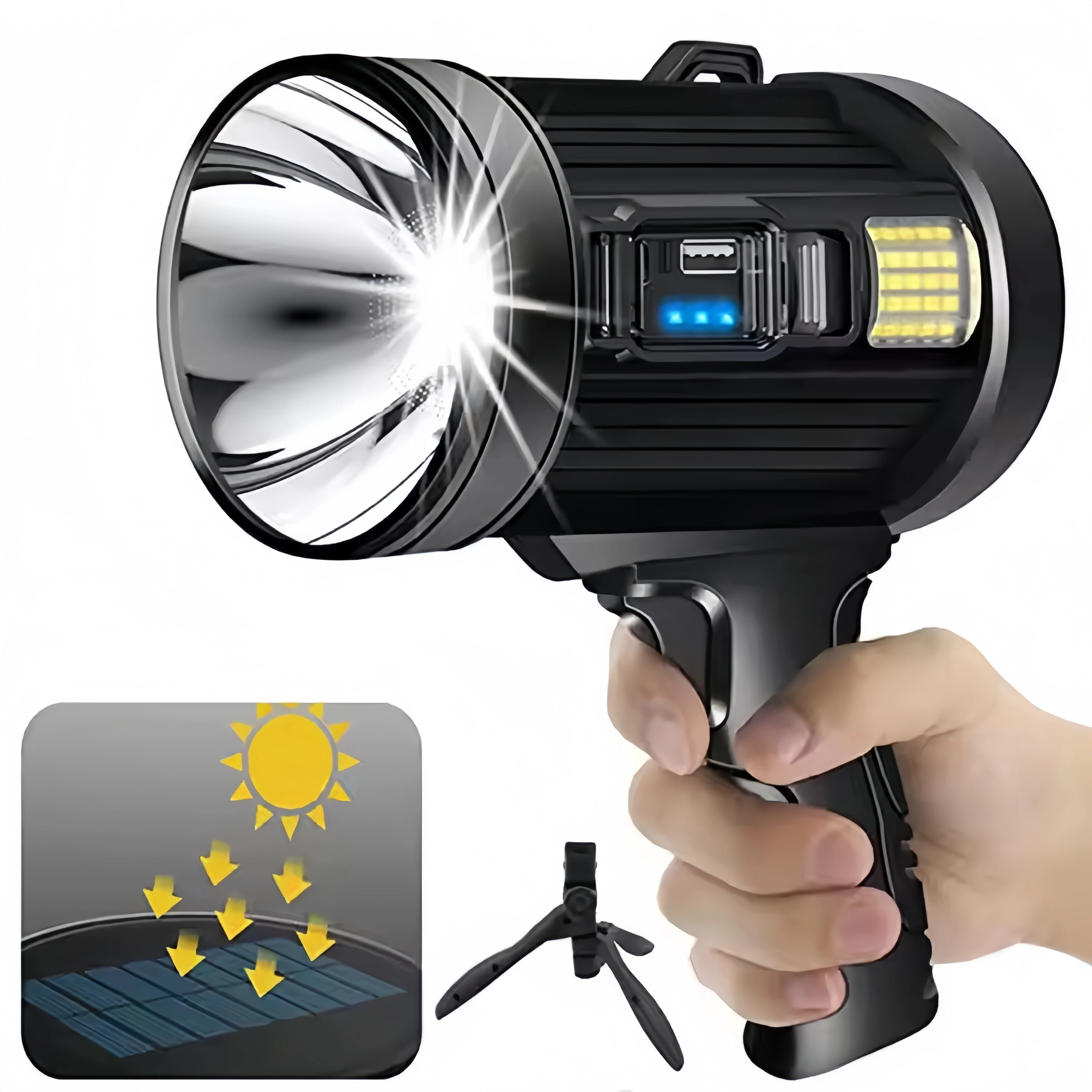 Rechargeable Spotlight, Handheld Hunting Flashlight Led Spot Light With ...