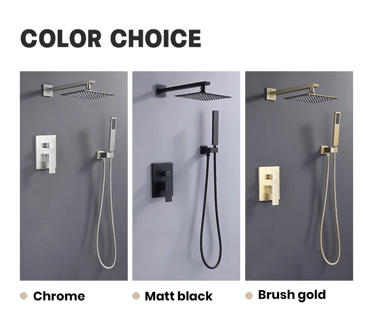 Empolo Black Wall Mounted Rainfall Shower Mixer Faucet Set