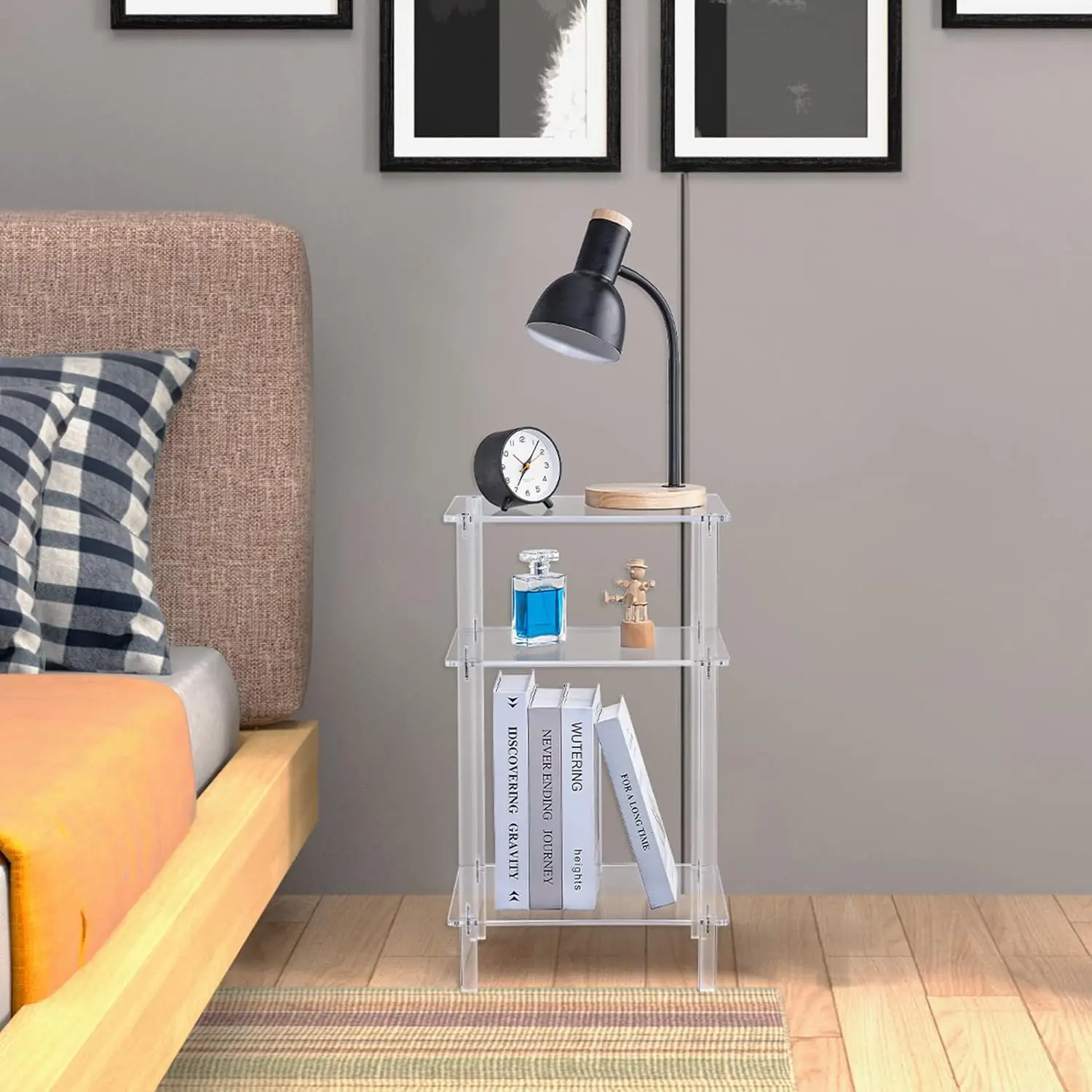 Eglaf 3-tier Clear Acrylic Side Table Square Leg Small End Table ...