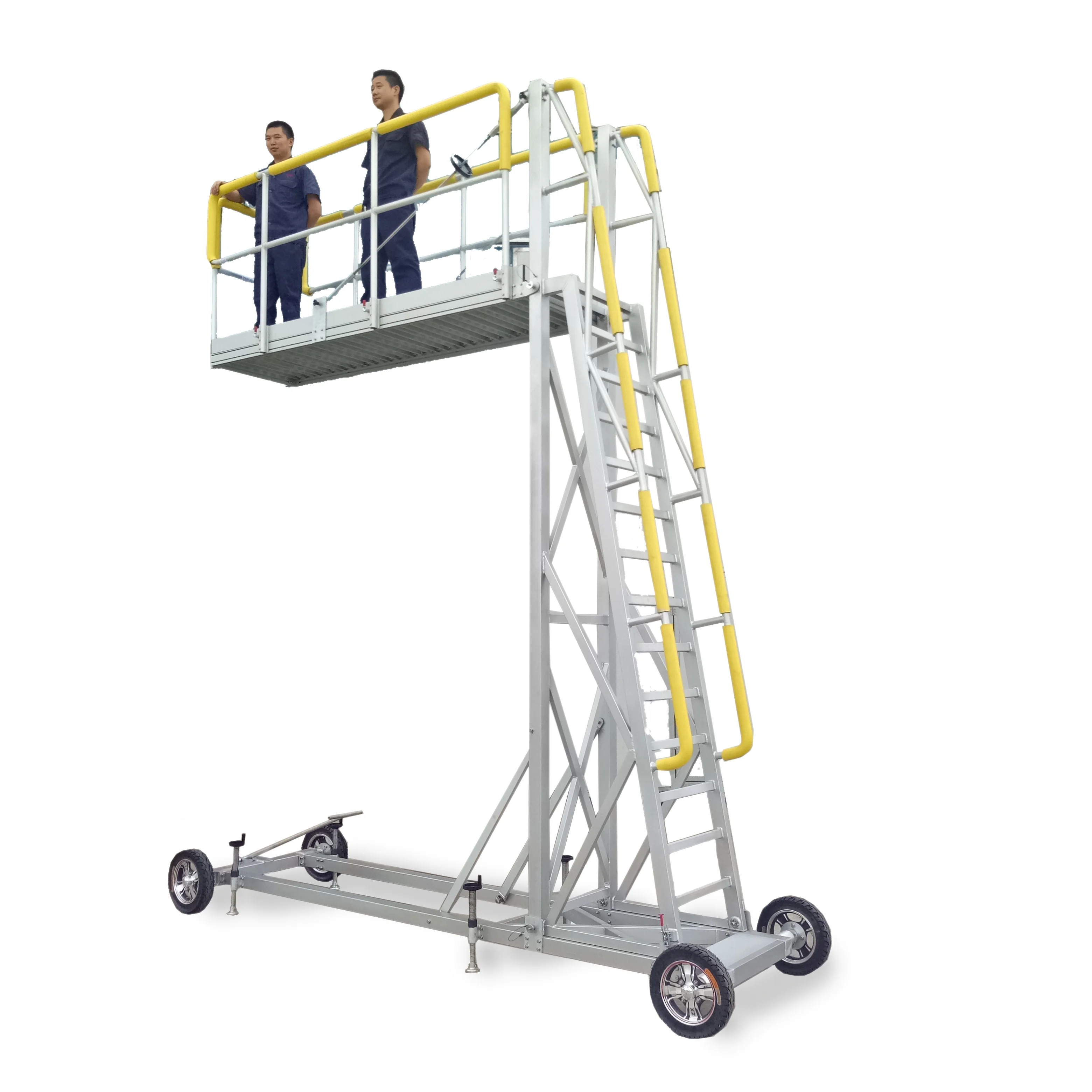 Outdoor Electric Work Platforms Adjustable Height Deck Folding Ladders With Safety Guardrail ...