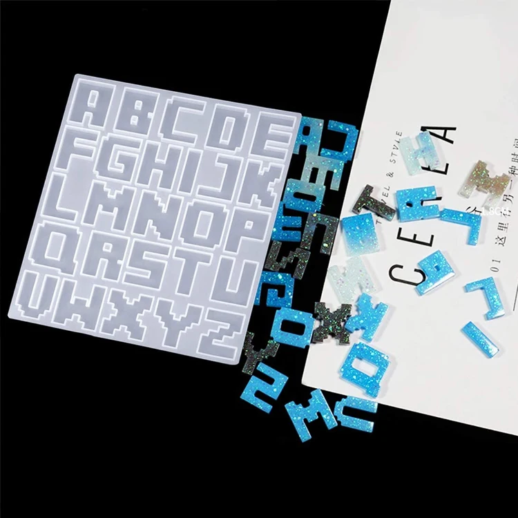 Pixel Alphabet Letter Epoxy Resin Silicone Molds Set Initial Keychain ...